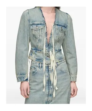 MAISON MARGIELA Raw-edge Cropped Denim Jacket - Light Blue