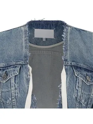 MAISON MARGIELA Raw-edge Cropped Denim Jacket - Light Blue