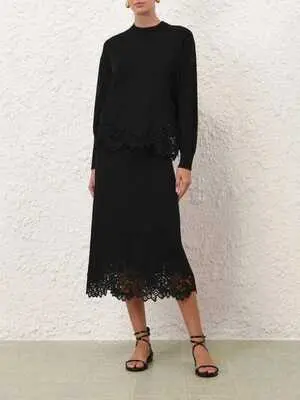 Zimmermann Luna Lace Midi Skirt - Black