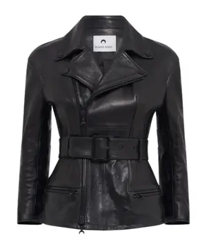 MARINE SERRE Belted Leather Perfecto Jacket - Black