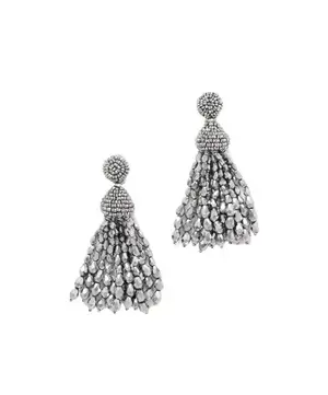 Oscar De La Renta Silver-tone Beaded Clip Earrings