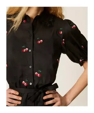 TWINSET Embroidered Cherry Shirt Dress