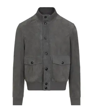 Zegna Leather Jacket With Stand Collar - Black