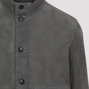 Zegna Leather Jacket With Stand Collar - Black