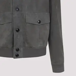 Zegna Leather Jacket With Stand Collar - Black