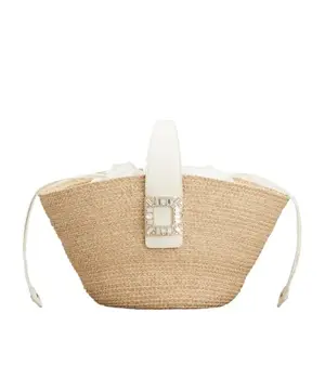 ROGER VIVIER Raffia Tote Bag With Crystal Buckle