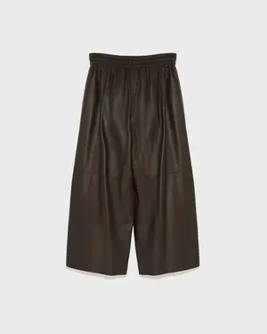 YVES SALOMON Leather Wide-leg Trousers - Brown