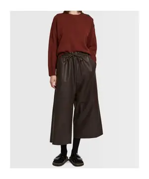 YVES SALOMON Leather Wide-leg Trousers - Brown