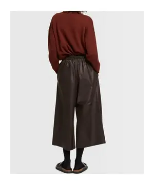 YVES SALOMON Leather Wide-leg Trousers - Brown