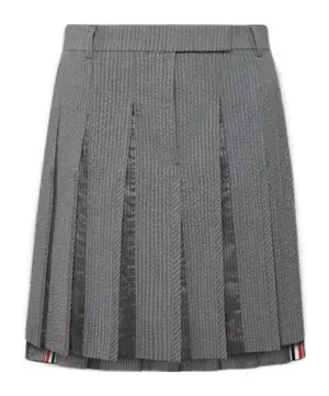Thom Browne Seersucker Pleated Mini Skirt - Light Grey