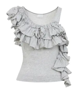 Dries Van Noten Asymmetrical Ruffled Tank Top - Gray Blend