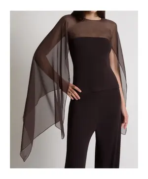 Alberta Ferretti Sheer Cape-sleeved Top - Brown
