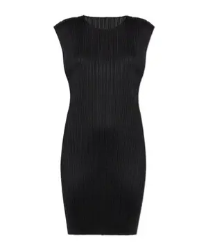 PLEATS PLEASE BY ISSEY MIYAKE Sleeveless Round Neck Pleated Mini Dress