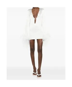 Oseree Feather-trim Mini Dress - Pearl