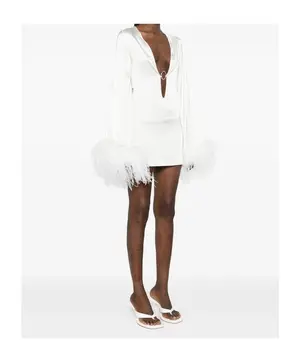 Oseree Feather-trim Mini Dress - Pearl