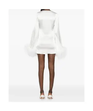 Oseree Feather-trim Mini Dress - Pearl