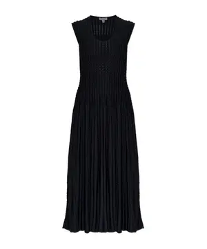 Alaïa Sleeveless Textured Pleated Flare Dress - Navy