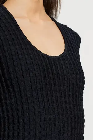 Alaïa Sleeveless Textured Pleated Flare Dress - Navy