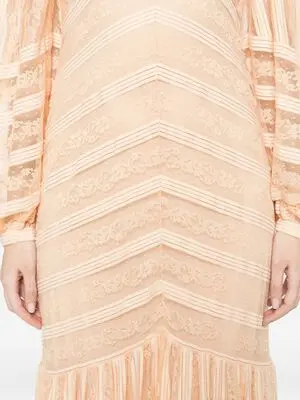 TWINSET Round Neck Long Sleeve Lace Dress