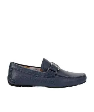 FERRAGAMO Navy Blue Buckled Loafers - Black