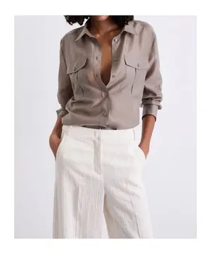 Marella Long-sleeved Shirt With Classic Collar And Patch Pockets - Nude