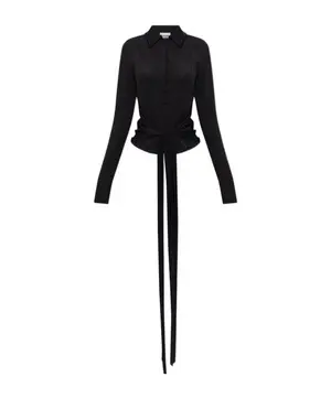 GANNI Collared Tie-front Cardigan - Black