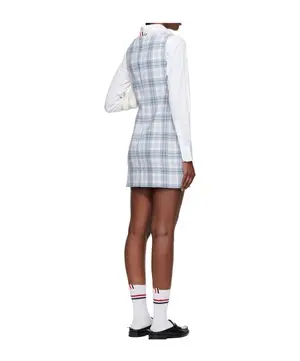 Thom Browne Plaid Square Neck Suspender Dress - White