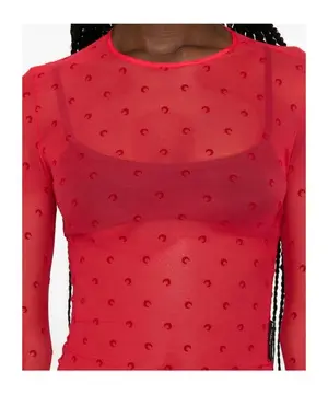 MARINE SERRE Moon-print Mesh T-shirt - Pink