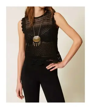 TWINSET Crochet Rhinestone Knit Top