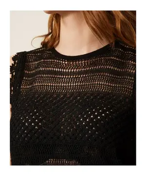 TWINSET Crochet Rhinestone Knit Top