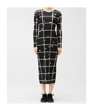 PLEATS PLEASE BY ISSEY MIYAKE Grid Print Pleated Dress