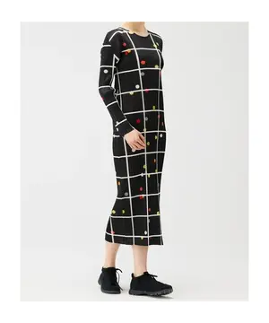 PLEATS PLEASE BY ISSEY MIYAKE Grid Print Pleated Dress