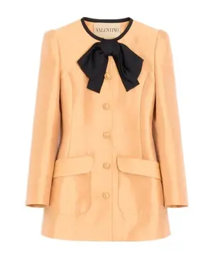Valentino Garavani Longline Blazer With Bow Detail - Nude