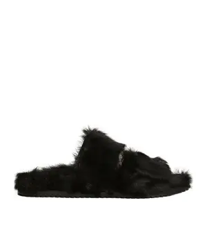 Dolce & Gabbana Furry Cross-strap Slides - Black