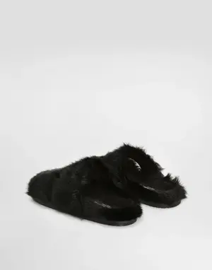 Dolce & Gabbana Furry Cross-strap Slides - Black