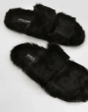 Dolce & Gabbana Furry Cross-strap Slides - Black