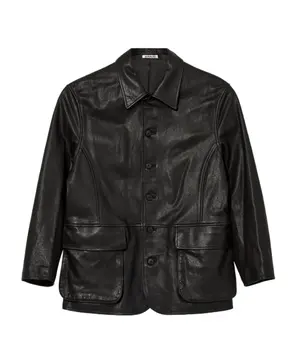 Auralee Long-sleeved Leather Jacket - Black