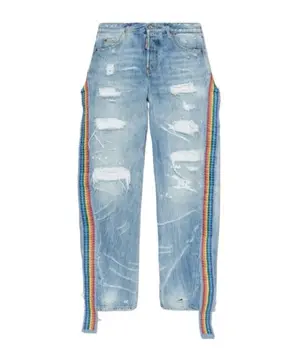 Dsquared2 Distressed Loose Twist Jeans With Rainbow Detailing