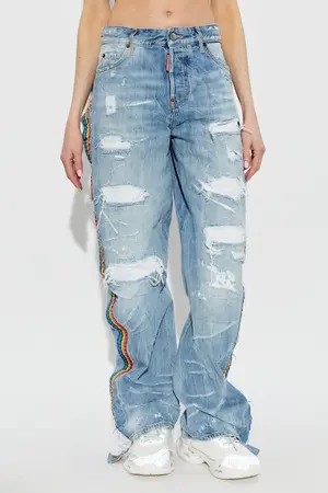 Dsquared2 Distressed Loose Twist Jeans With Rainbow Detailing
