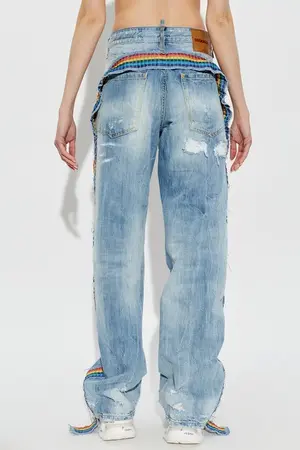 Dsquared2 Distressed Loose Twist Jeans With Rainbow Detailing