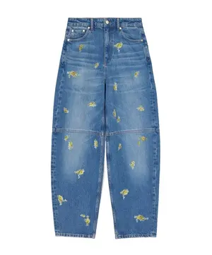 GANNI High Waist Floral Embroidered Jeans - Blue