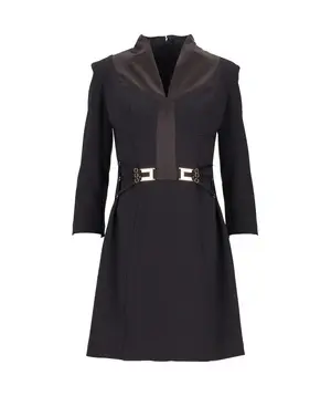 Elisabetta Franchi Three-quarter Sleeve Gold-tone Buckle Dress