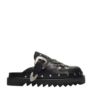 TOGA VIRILIS Silver Embellished Leather Clogs - Black