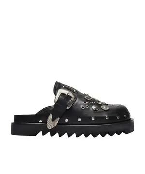 TOGA VIRILIS Silver Embellished Leather Clogs - Black