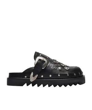 TOGA VIRILIS Silver Embellished Leather Clogs - Black