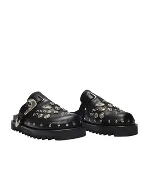 TOGA VIRILIS Silver Embellished Leather Clogs - Black