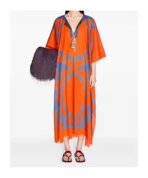 Dries Van Noten Printed Crewneck Kaftan - Orange
