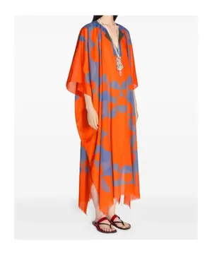 Dries Van Noten Printed Crewneck Kaftan - Orange