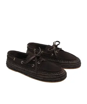 PALOMA BARCELO Penelope Lace-up Flat With Raffia Detailing - Chocolate