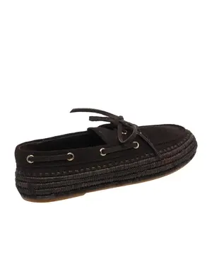 PALOMA BARCELO Penelope Lace-up Flat With Raffia Detailing - Chocolate